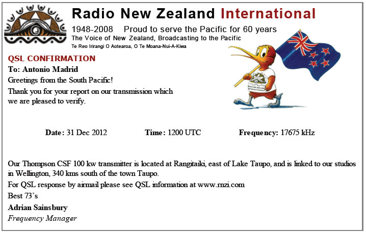 QSL Radio New Zealand – El Radioescucha