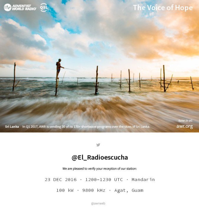Recibida Primera E-QSL vía Twitter – El Radioescucha
