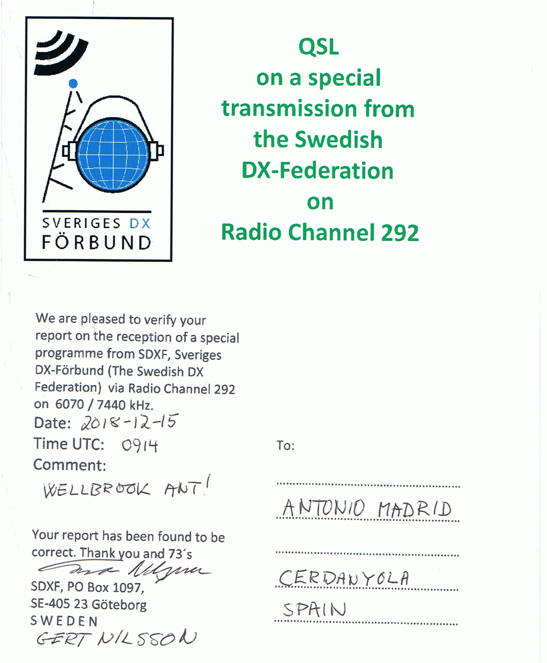 Recibida QSL de SDXF – El Radioescucha