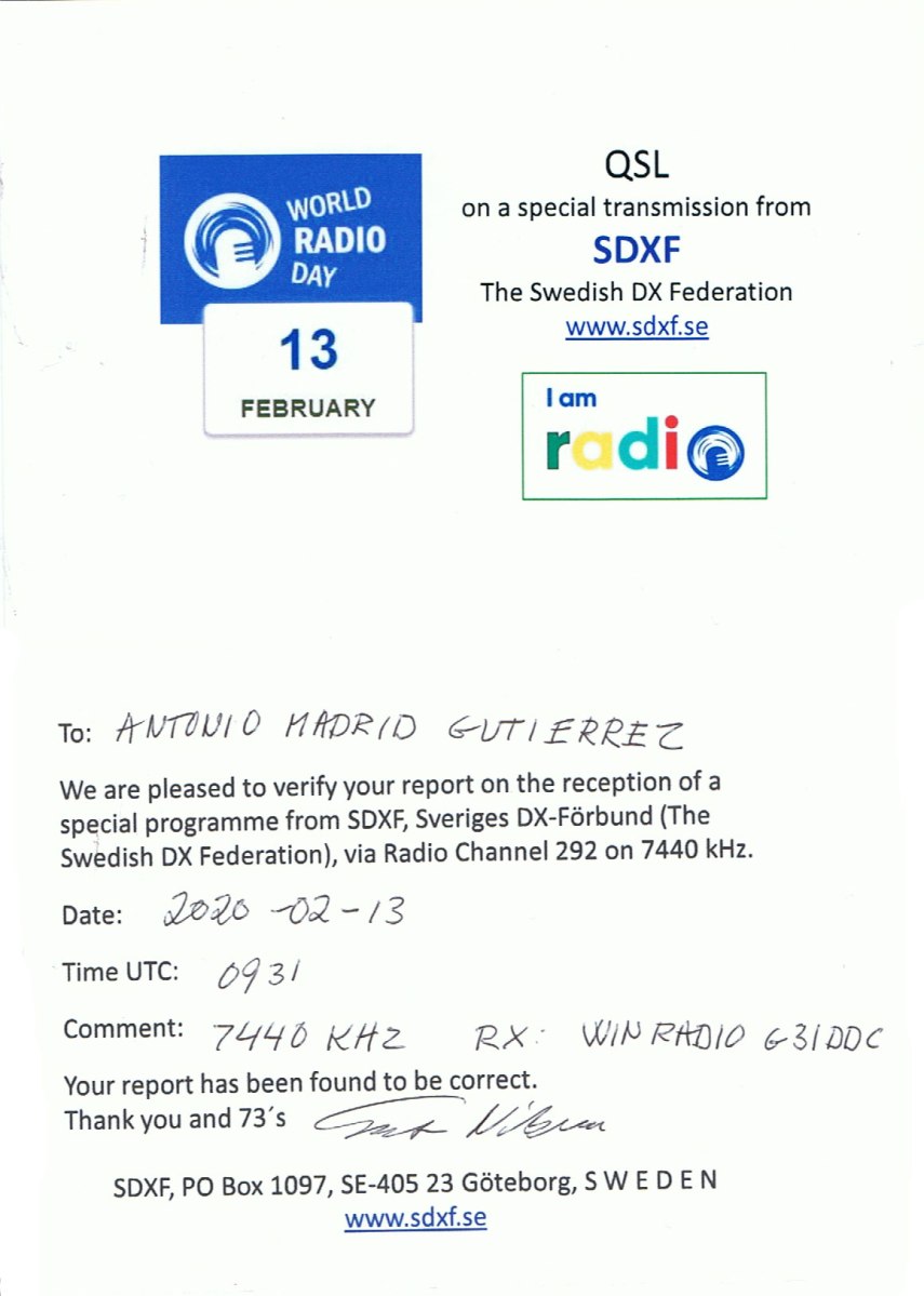 Recibida QSL de SDXF – El Radioescucha