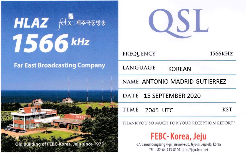 Recibida E-QSL de FEBC Korea HLAZ – El Radioescucha