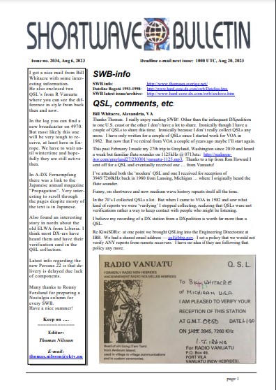 Ya disponible Shortwave Bulletin nº2034 – El Radioescucha